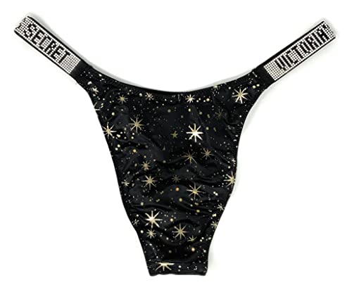 Victoria's Secret Very Sexy Bombshell Shine Brazilian Panty, Black Gold Stars, Medium