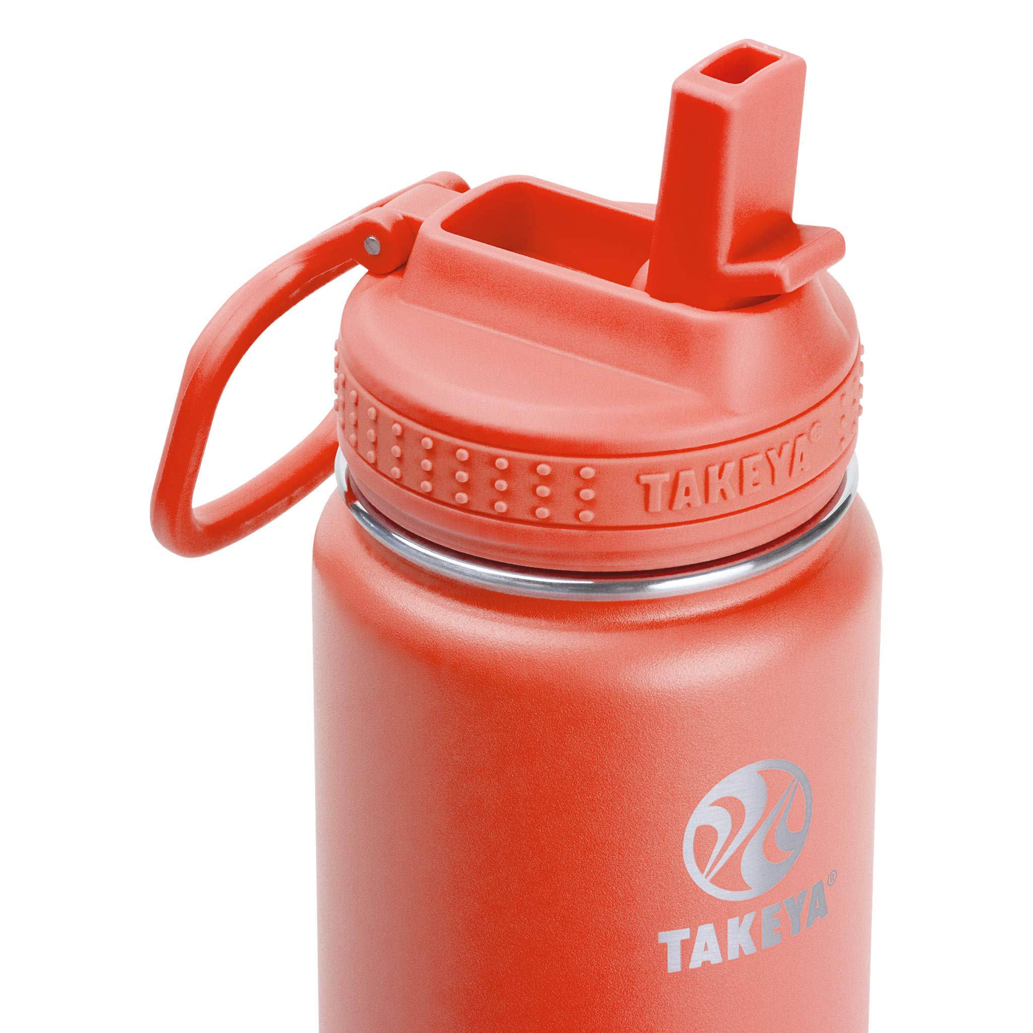 Takeya Actives Insulated Stainless Steel Water Bottle with Straw Lid, 22 Ounce, Coral