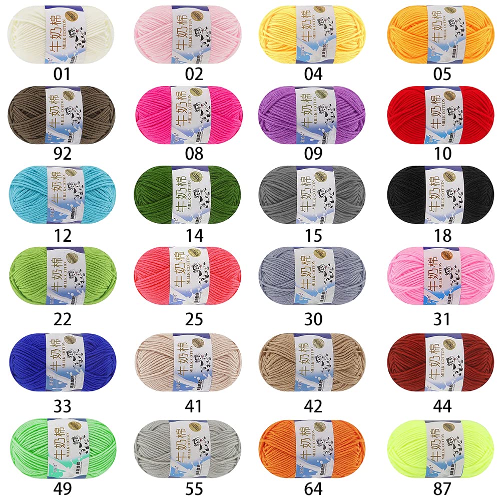 oAutoSjy 2 Pack Soft Milk Cotton Yarn Skeins Wool Yarn for Crocheting & Knitting Hand Knitted Yarn Weaving Yarn Solid Color Knitting Yarn Crochet Yarn Craft Materials for DIY Doll Sweater Scarf Shawl