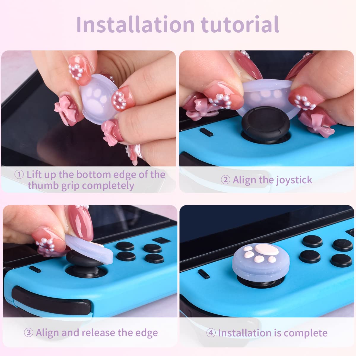 DLseego Cheer Up 4PCS Thumb Grips Caps for Switch/Switch OLED/Switch Lite Soft Silicone Joy Con Joystick Cover Protective Japanese Amine Cartoon Analog Button Caps - Pink