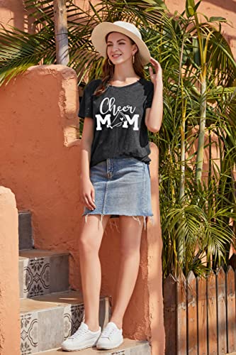 SUPEYA Cheer Mom Shirt for Women Mom Letter Printed T Shirts Casual Short Sleeve Tee Tops Dark Grey