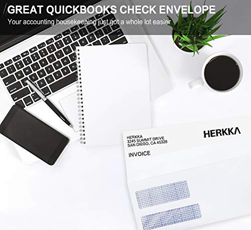 #9 Double Window Security Envelopes, HERKKA No.9 Double Window Business Envelopes Designed for Quickbooks Invoices and Business Statements - Number 9 Size 3 7/8 Inch X 8 7/8 Inch - 24 LB - 500 Count