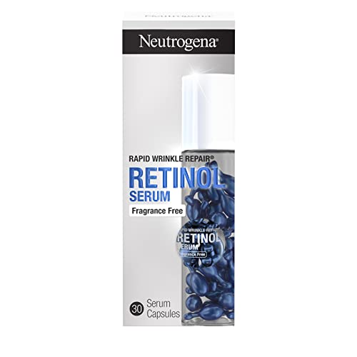 Neutrogena Rapid Wrinkle Repair Retinol Face Serum Capsules, Fragrance-Free Daily Facial Serum with Retinol that fights Fine Lines, Wrinkles, Dullness, Alcohol-Free & Non-Greasy, 30 ct