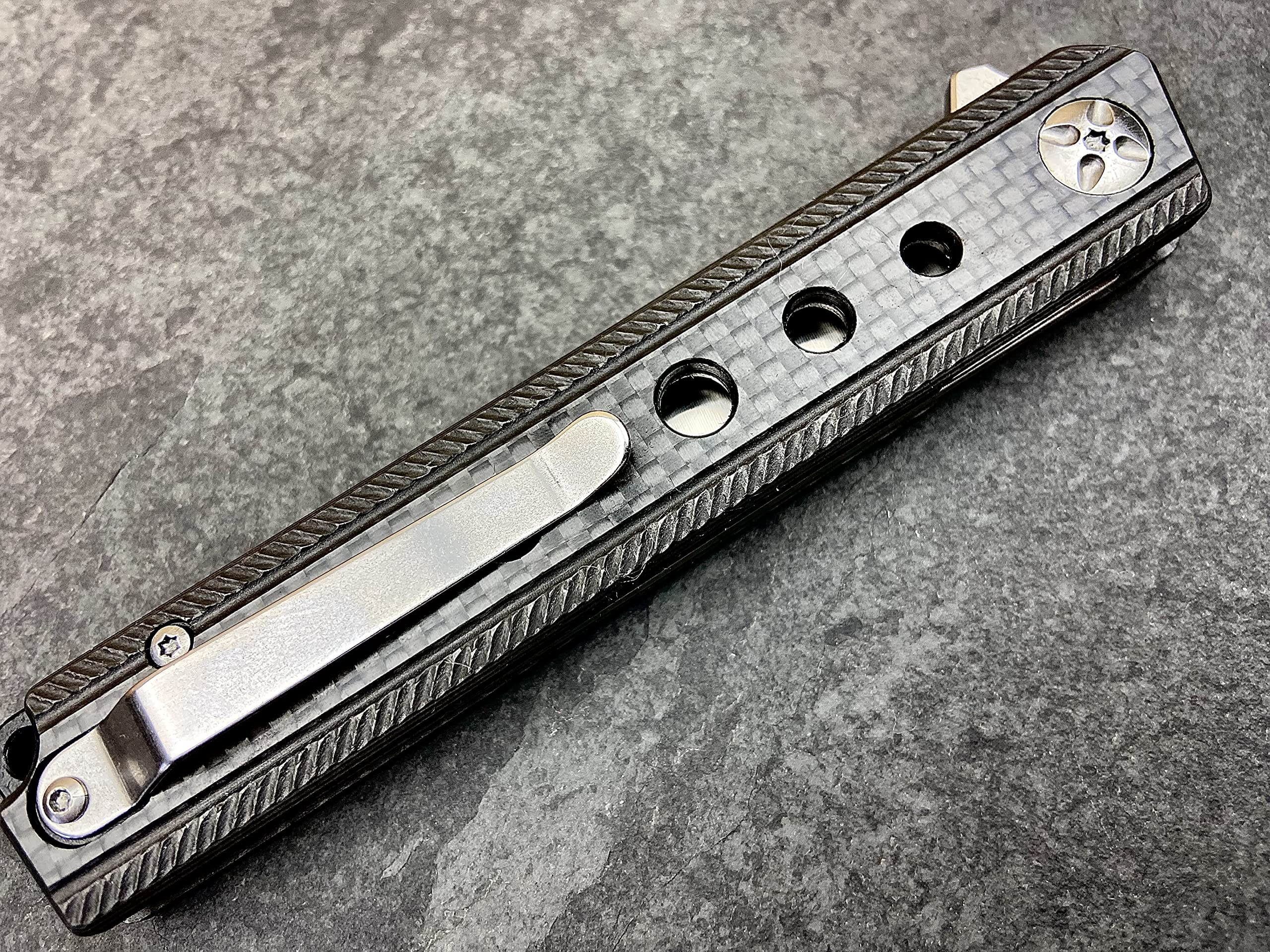 TACTICAL GEARZ Carbon Fiber EDC Pocket Knife! TG Torus, Carbon Fiber Handle! Razor Sharp D2 Steel Blade! Ball Bearing Pivot System Open! Includes Sheath! (Torus)