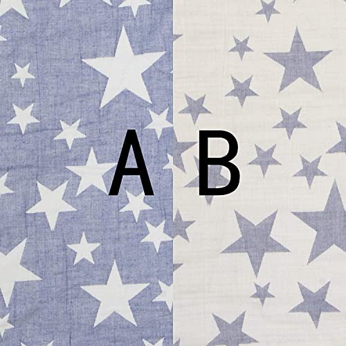 NTBAY 3 Layers Cotton Muslin 68x92 Twin Bed Blanket, Super Soft Breathable Thermal Yarn Dyed Quilt for Adults, Perfect Lightweight Blanket for Couch Sofa Bed All Seasons, Blue Stars