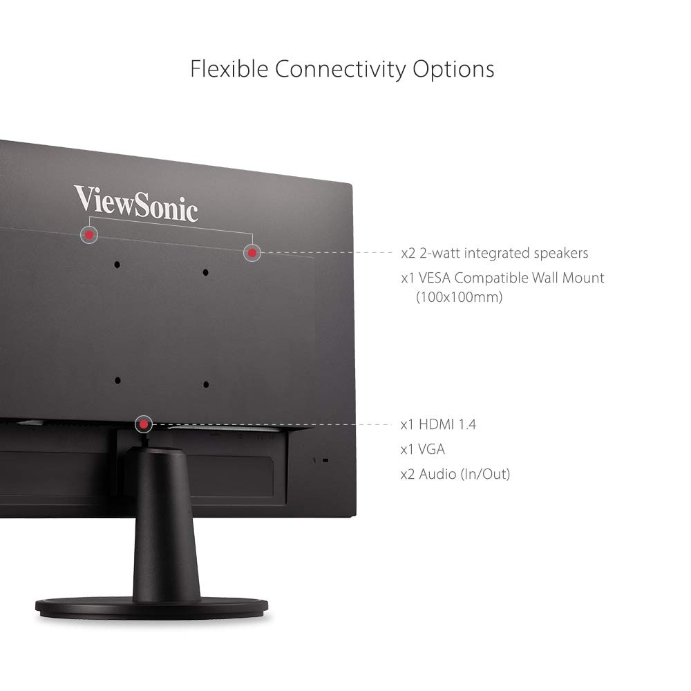 ViewSonic VA2447-MH 24 Inch Full HD 1080p Monitor with Ultra-Thin Bezel, Adaptive Sync, 75Hz, Eye Care, HDMI, VGA Inputs for Home and Office