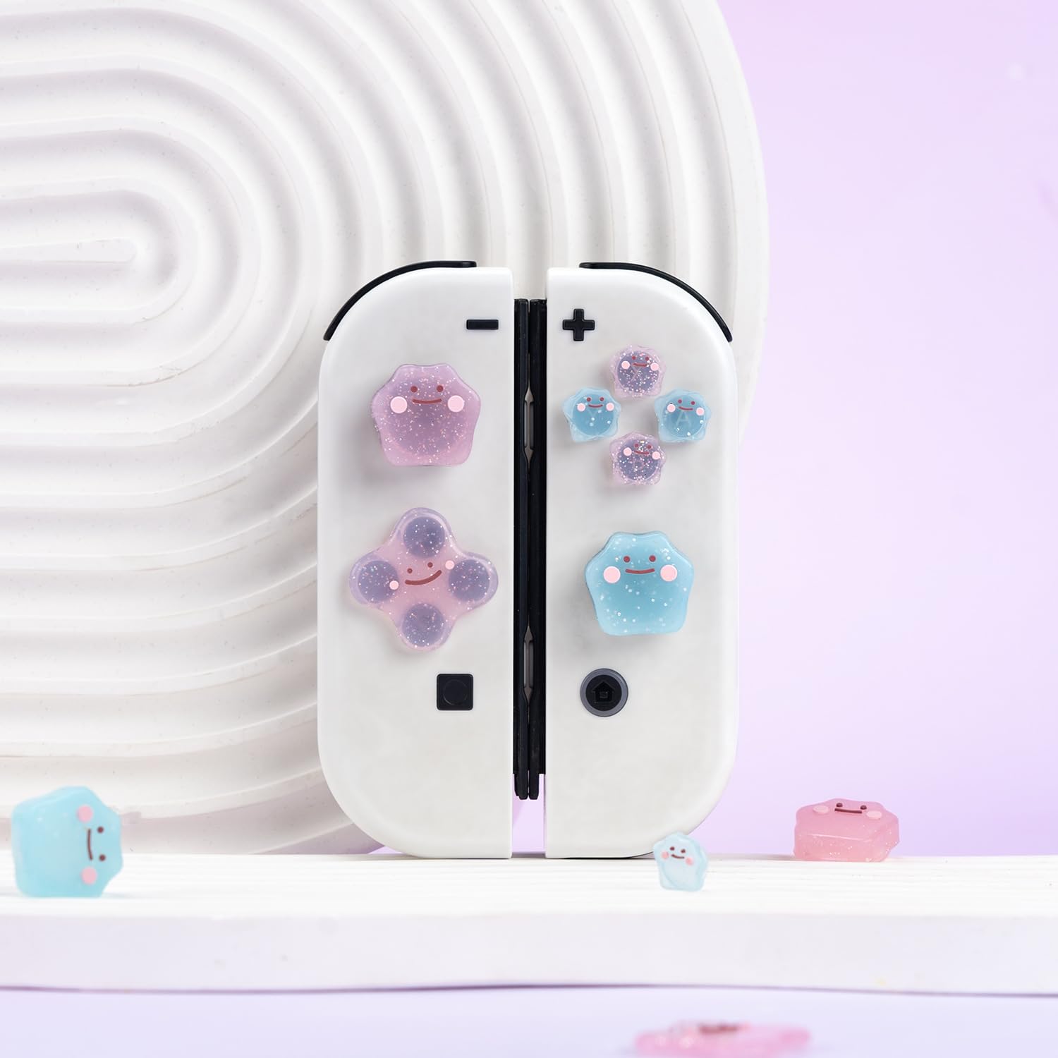 PERFECTSIGHT Cute D-Pad Button Caps Silicone Thumb Grips Set, ABXY Key Buttons Sticker Joystick Cover Caps Compatible with Nintendo Switch/OLED - Monster