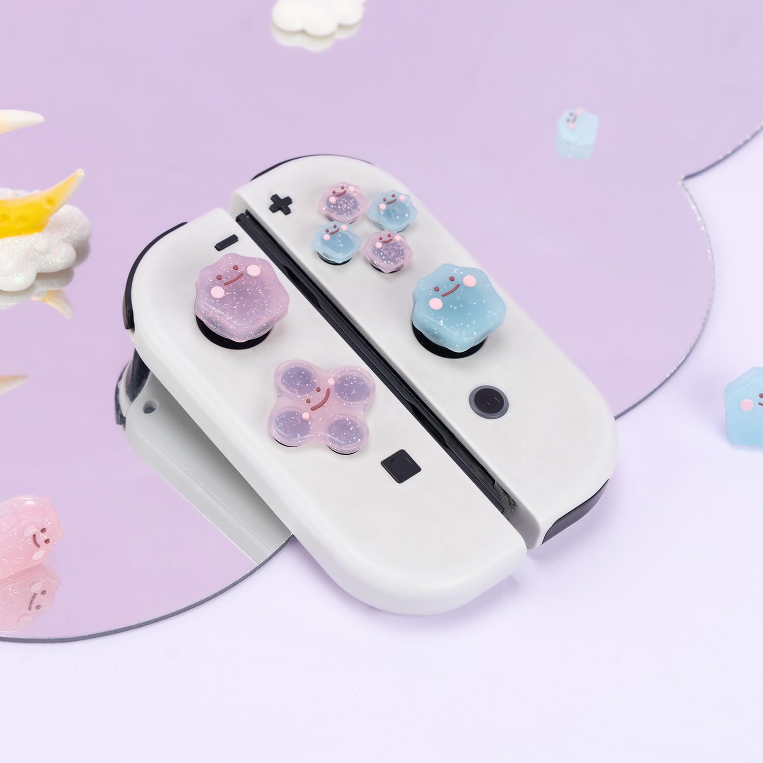 PERFECTSIGHT Cute D-Pad Button Caps Silicone Thumb Grips Set, ABXY Key Buttons Sticker Joystick Cover Caps Compatible with Nintendo Switch/OLED - Monster