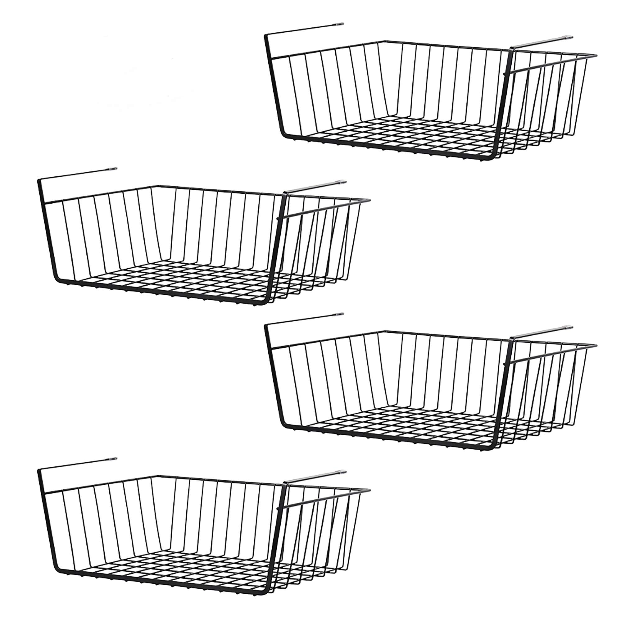 Under Shelf Basket 4 Pack Hanging Under Shelf Storage Organizer Black Metal Wire Grid Under Table Shelf Storage Basket Rack for Pantry Cabinet Desk Bookshelf Office Closet