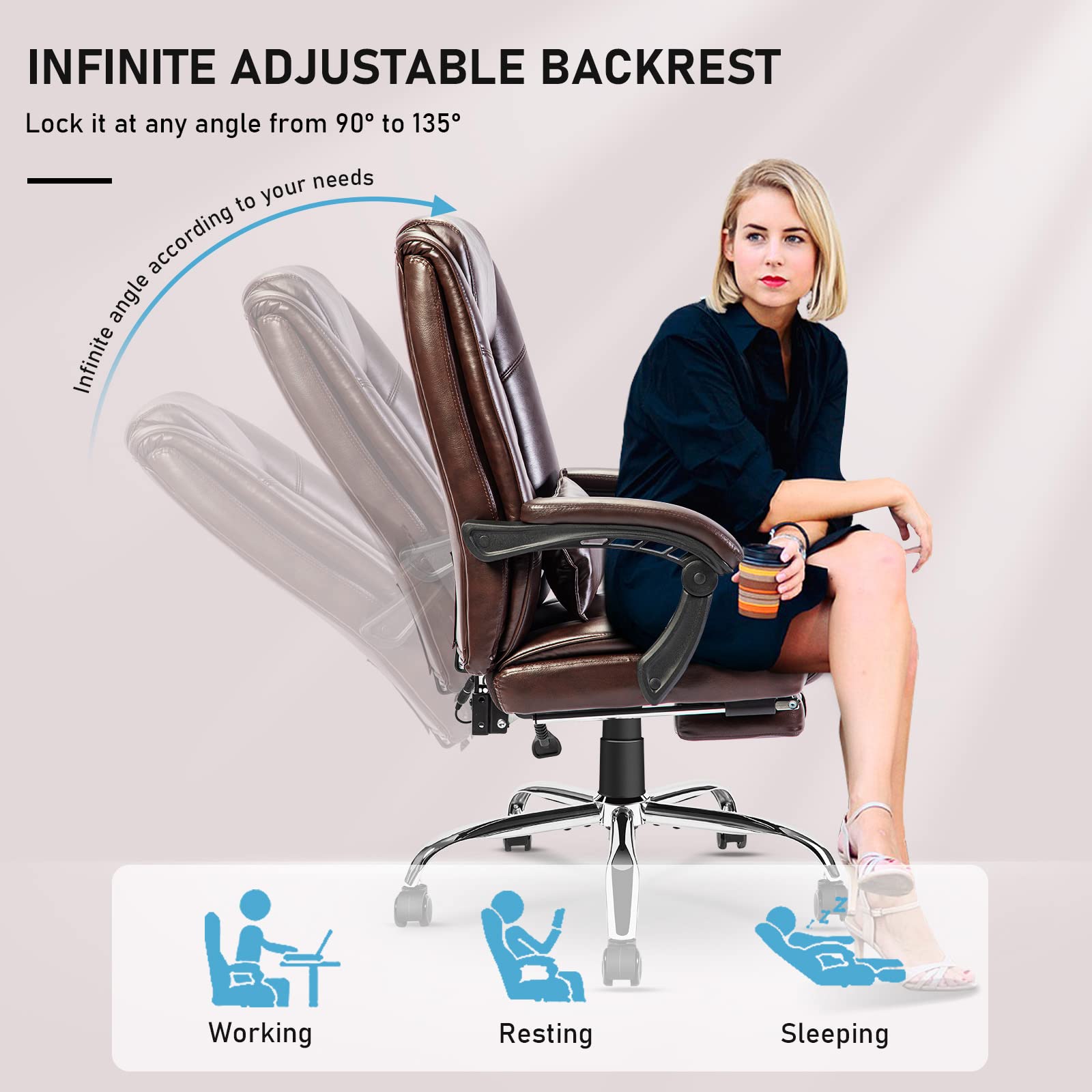 NOBLEMOOD Heating Massage Office Chair Ergonomic High Back Reclining Computer Chair Height Adjustable Swivel Executive Desk Chairs with Footrest and Lumbar Pillow (Black)