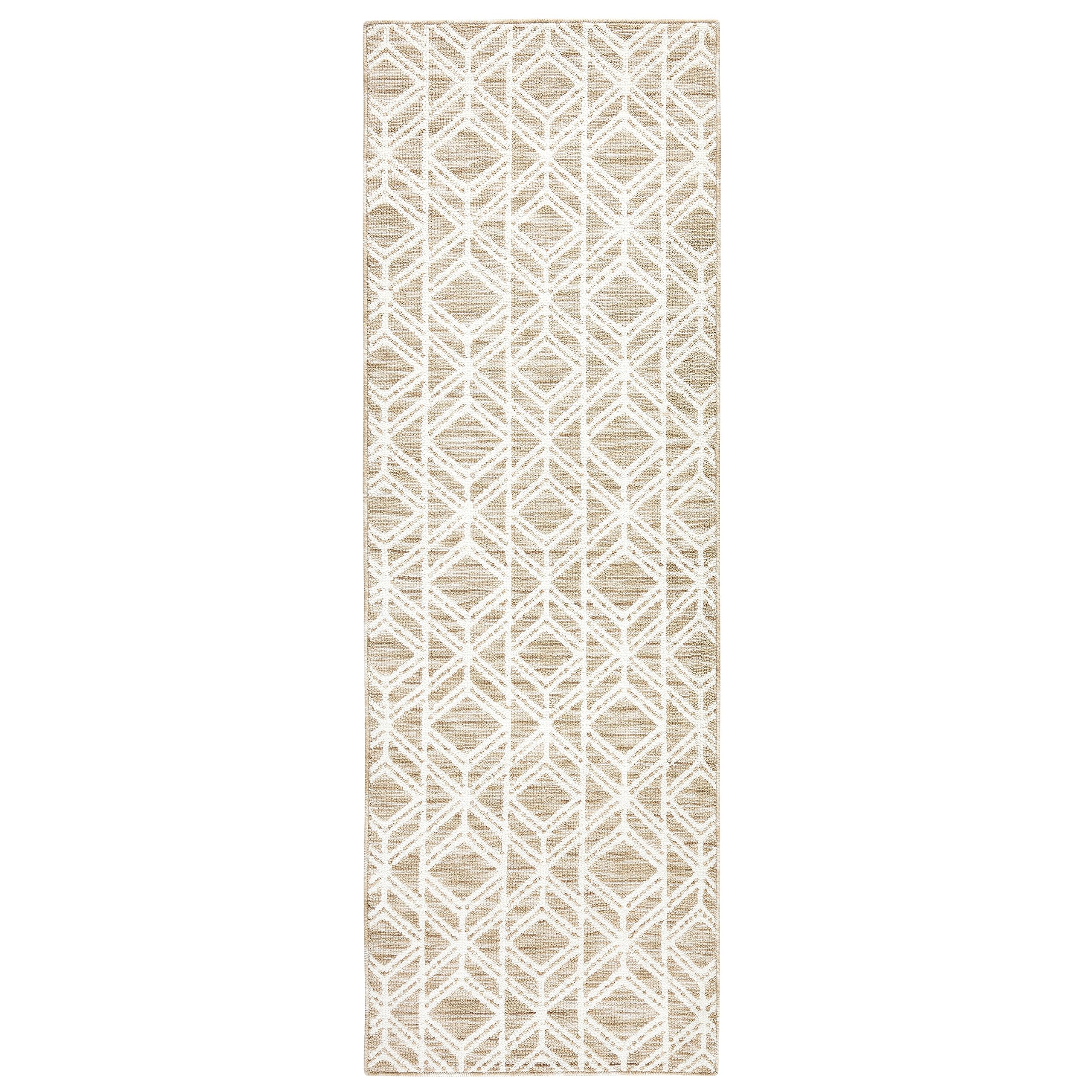 TOWN & COUNTRY EVERYDAY Walker Modern Diamond Everwash™ Washable Multi-Use Decorative Rug, Tufted Kitchen Runner Rug, Low-Profile Door Mat, Bath Rug with Non-Slip Backing, Beige, 24"x72"