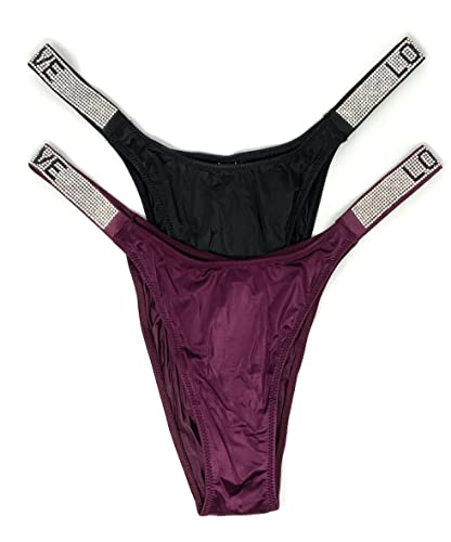 Victoria's Secret Rhinestone Strap Brazilian Panty, Burgundy / Black Love, Medium