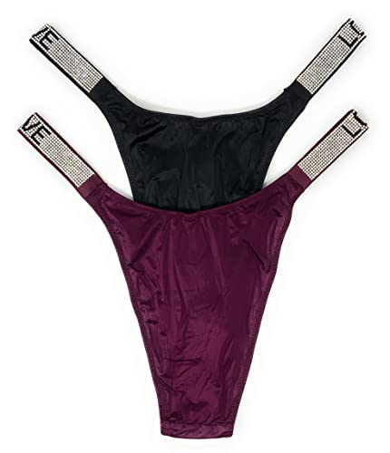 Victoria's Secret Rhinestone Strap Brazilian Panty, Burgundy / Black Love, Medium