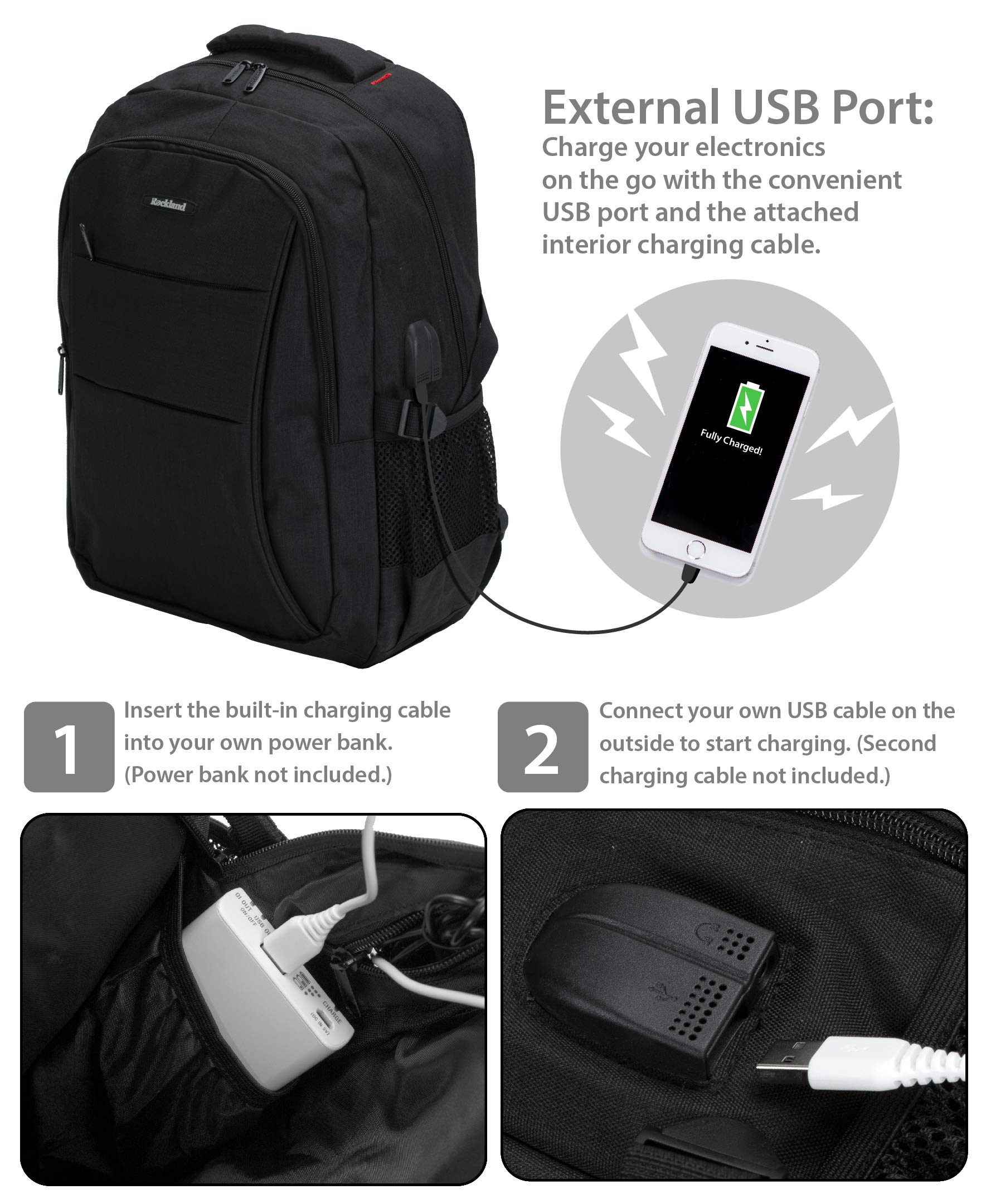 Rockland Business Pro USB Laptop Backpack, Black, Large