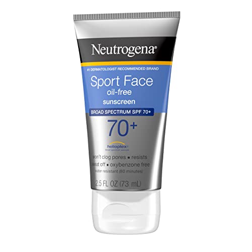 Neutrogena Sport Face Sunscreen SPF 70+, Oil-Free Facial Sunscreen Lotion with Broad Spectrum UVA/UVB Sun Protection, Sweat-Resistant & Water-Resistant, 2.5 fl. oz