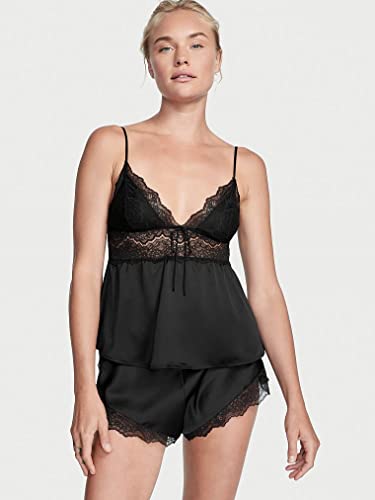 Victoria's Secret Stretch Lace & Satin Cami Set, Black, X-Small