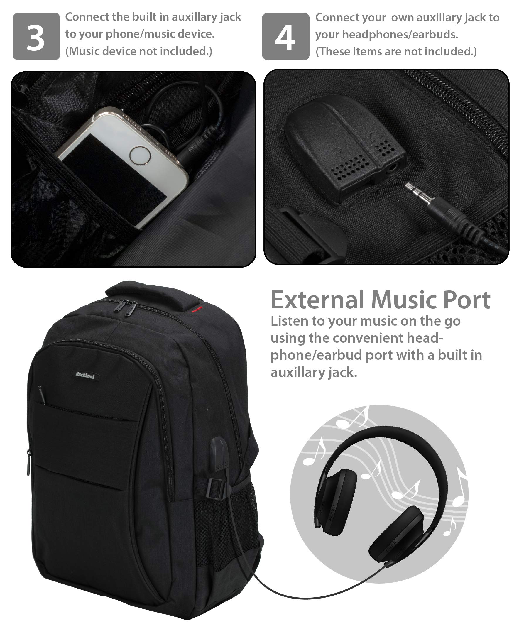 Rockland Business Pro USB Laptop Backpack, Black, Large
