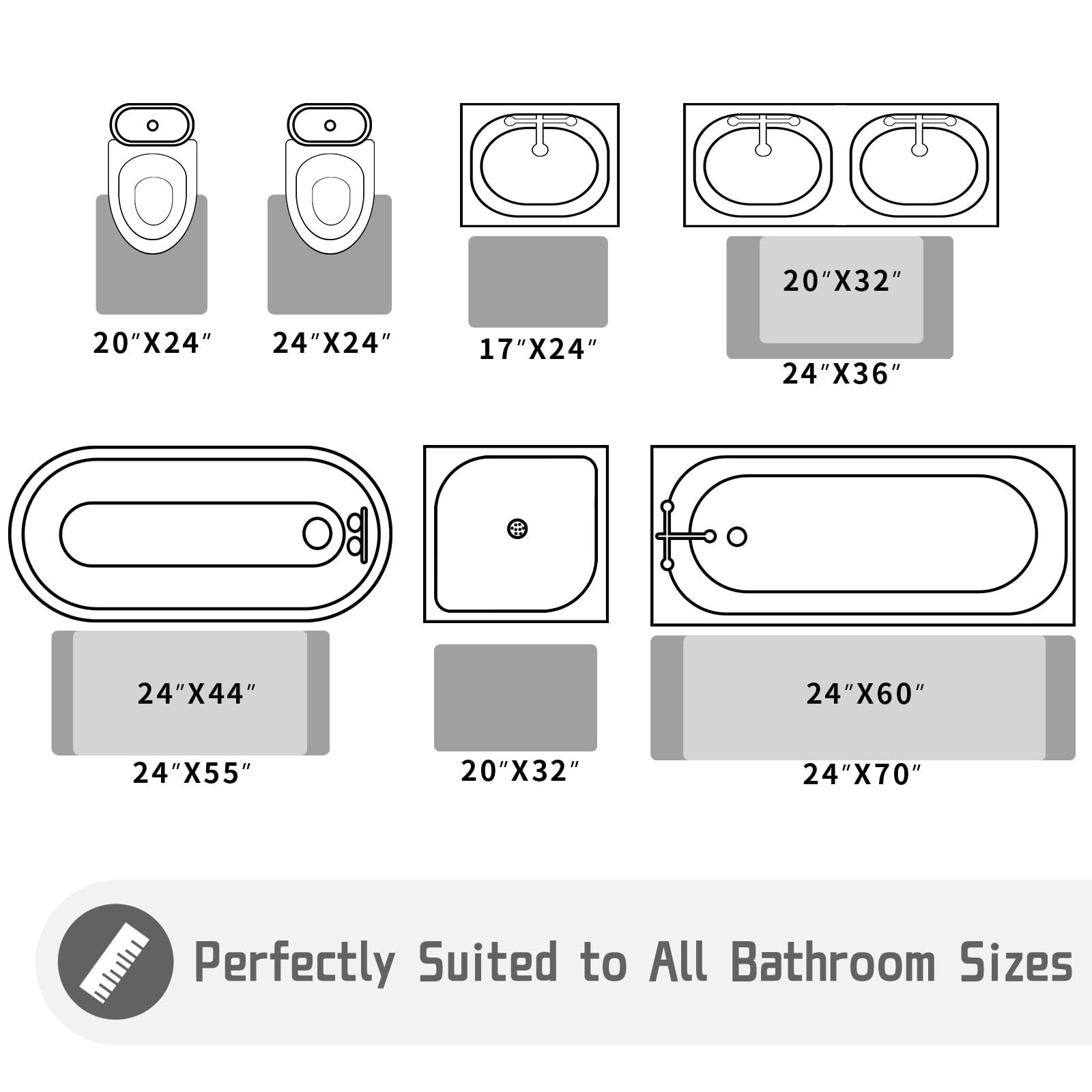 Yimobra Bath Rug Mat, 32 x 20, Soft Shaggy Non-Slip Chenille Bathroom Rugs, Large Size, Super Absorbent and Thick, Machine Washable Bathroom mat, Tub and Shower, Home Decor Accessories, Silver