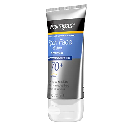 Neutrogena Sport Face Sunscreen SPF 70+, Oil-Free Facial Sunscreen Lotion with Broad Spectrum UVA/UVB Sun Protection, Sweat-Resistant & Water-Resistant, 2.5 fl. oz