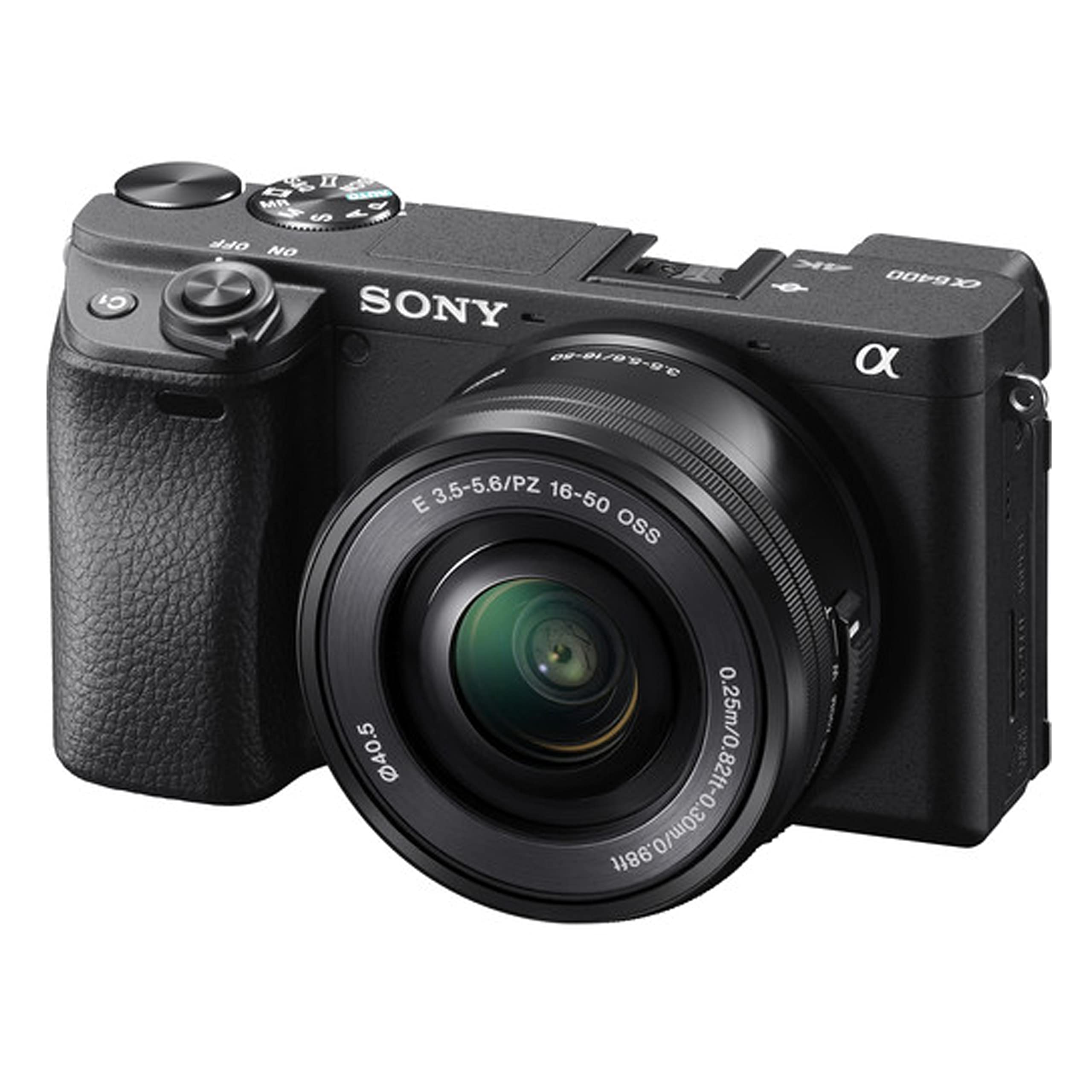 Sony a6400 Camera with 16-50mm Lens Bundle Including Transcend 64GB SD Card, LED Video Light, Shotgun Microphone, Deluxe Camera Bag, Tripod, Stabilizer, Lenses, Filters, and More - Complete Video Kit
