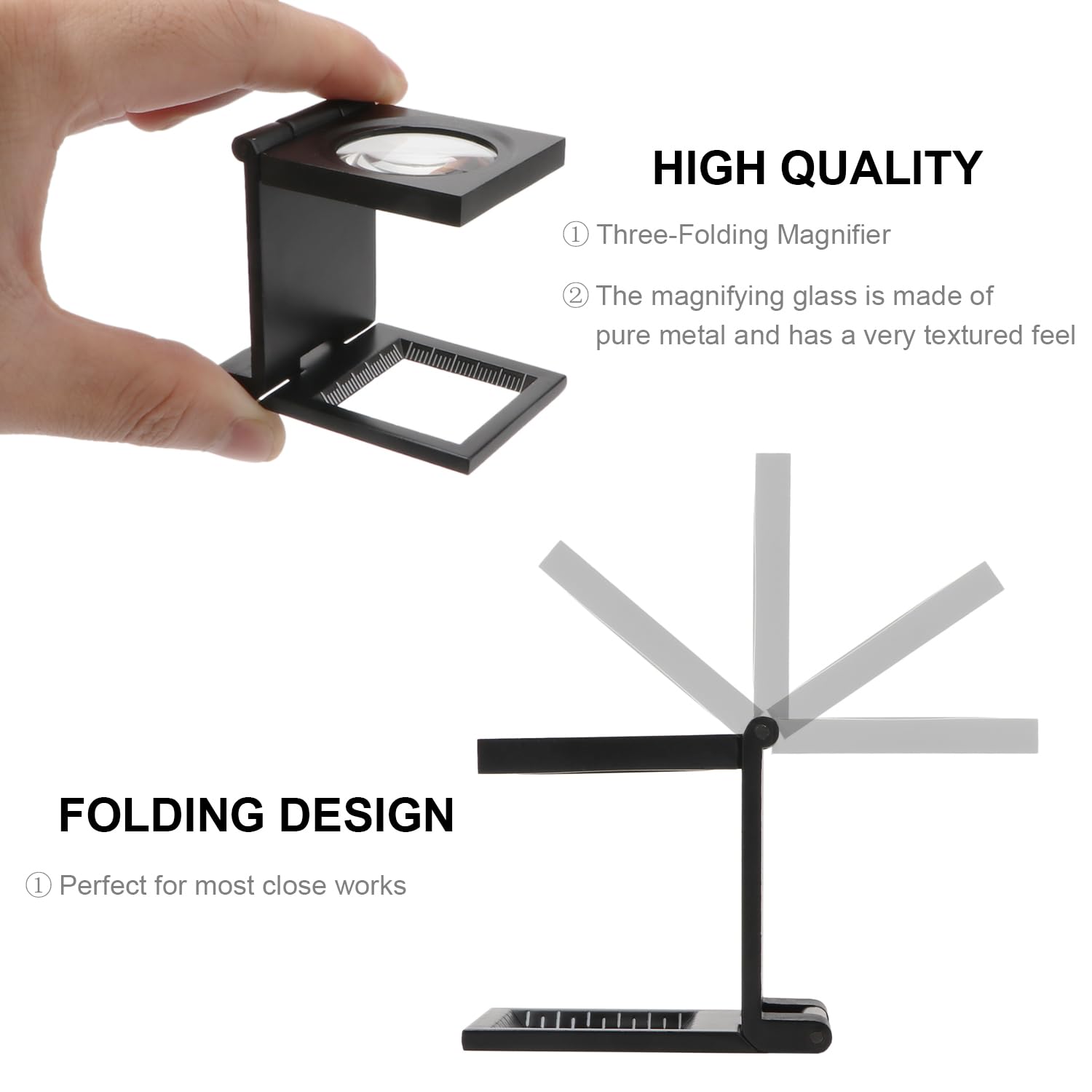 10X 28mm Mini Three-Folding Magnifier Zinc Alloy Pocket Magnifier Magnifying Glass with Scale for Textile Optical Jewelry Tool Pack of 5