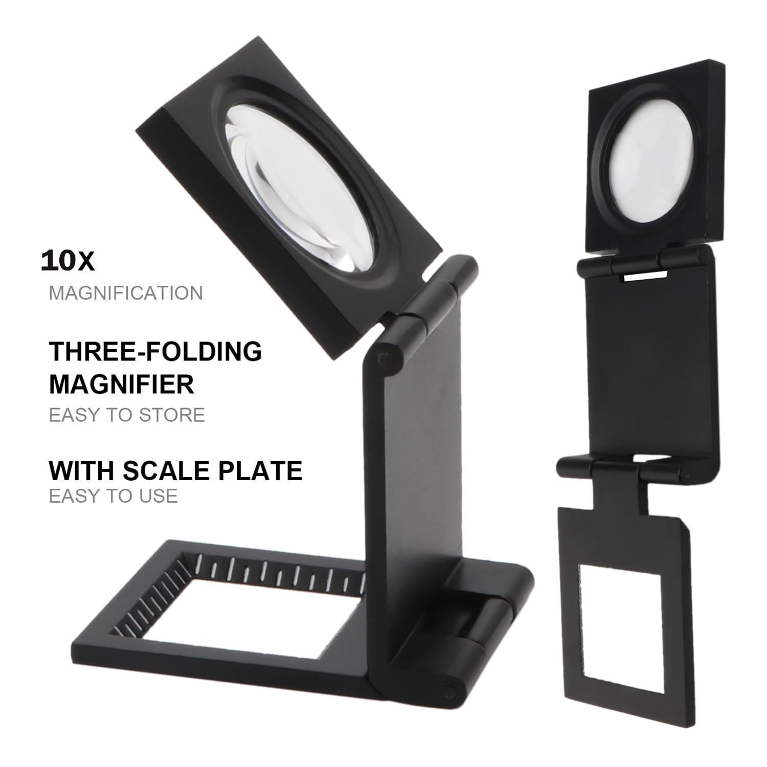 10X 28mm Mini Three-Folding Magnifier Zinc Alloy Pocket Magnifier Magnifying Glass with Scale for Textile Optical Jewelry Tool Pack of 5