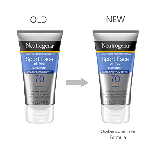 Neutrogena Sport Face Sunscreen SPF 70+, Oil-Free Facial Sunscreen Lotion with Broad Spectrum UVA/UVB Sun Protection, Sweat-Resistant & Water-Resistant, 2.5 fl. oz