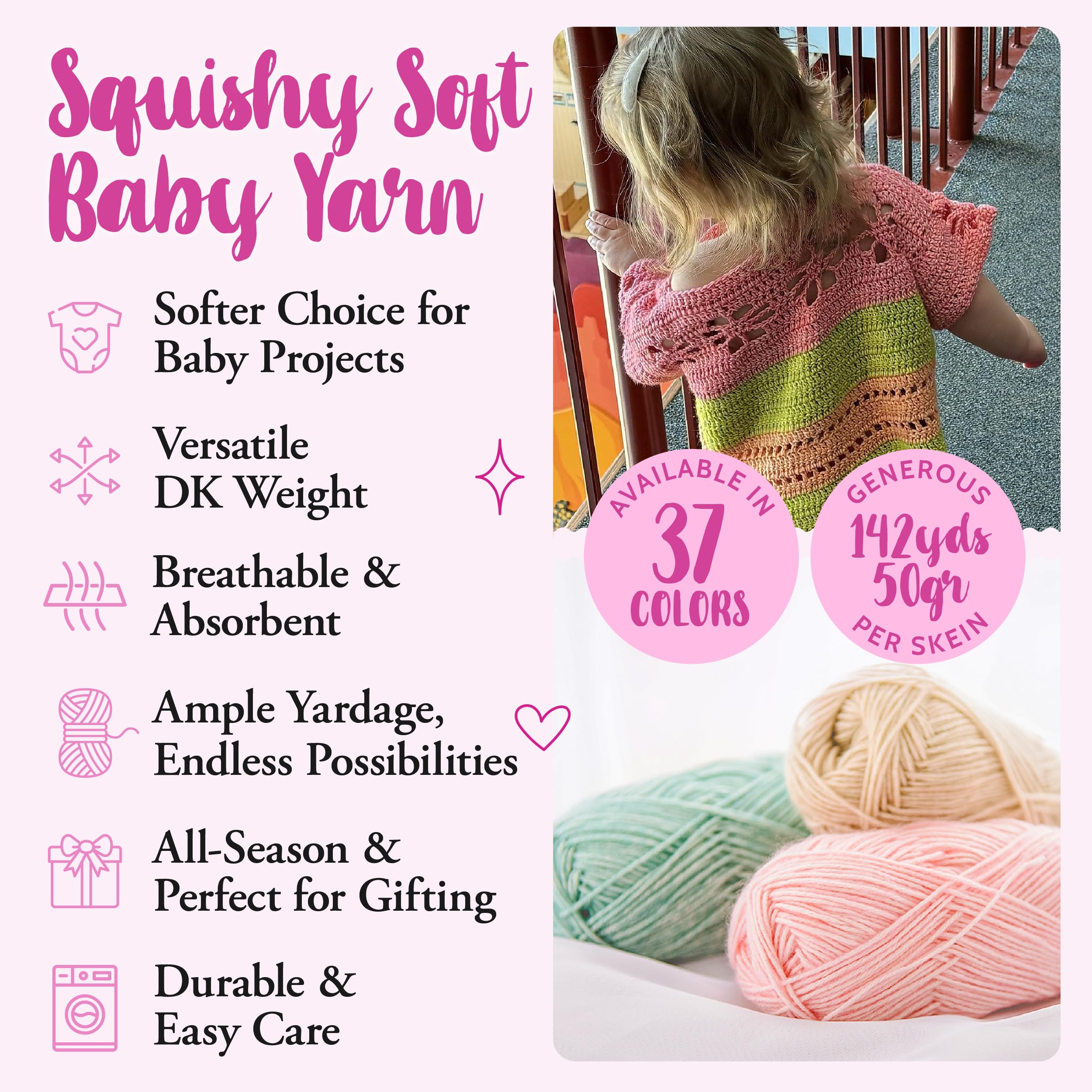 Cotton to The Core Cotton Yarn for Crocheting, 12 Skeins, 1704Yds/600G, Free Patterns - Soft Baby Yarn for Knitting - 3 DK Light Worsted Weight - Neutral Pack