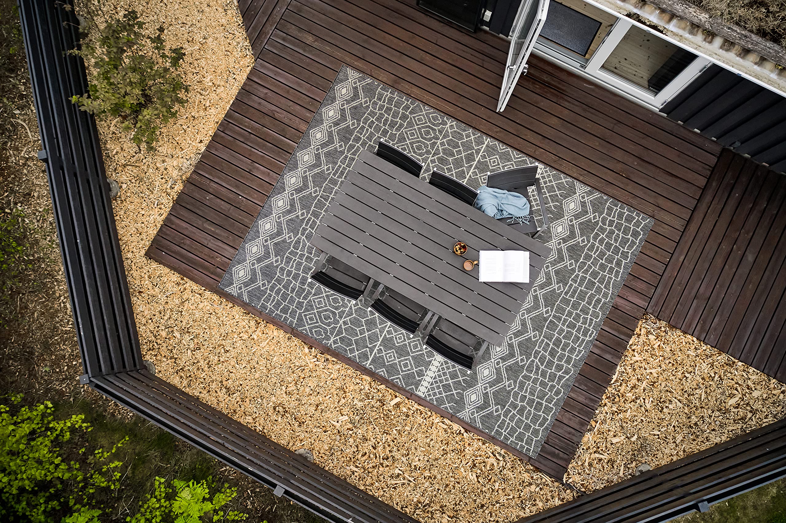 Gertmenian Indoor Outdoor Area Rug, Classic Flatweave, Moroccan Collection II, Stain & UV Resistant Carpet, Deck, Patio & Mudroom, 7x10 Large, Diamond Tribal Dark Gray, 18455