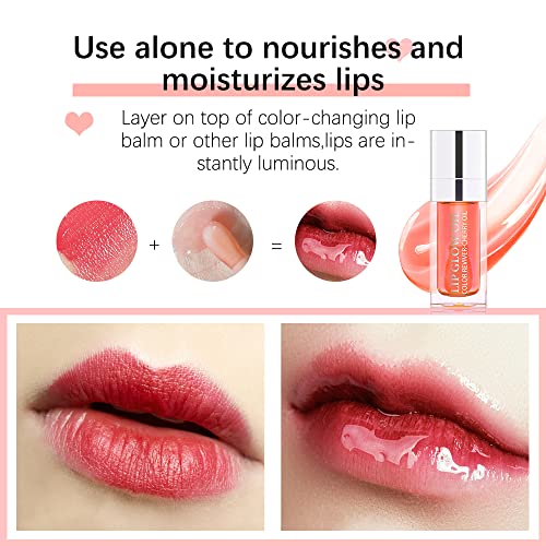Plumping Lip Oil, Long Lasting Hydrating Lip Gloss Tinted Lip Balm Non-sticky Revitalizing, Tinting Lip Care Oil for Dry Lip (PINK)