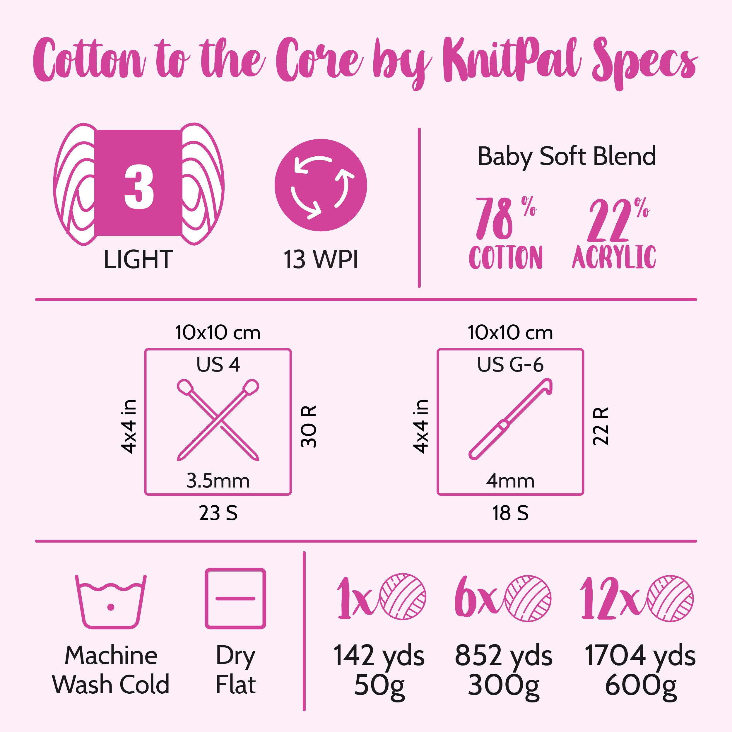 Cotton to The Core Cotton Yarn for Crocheting, 12 Skeins, 1704Yds/600G, Free Patterns - Soft Baby Yarn for Knitting - 3 DK Light Worsted Weight - Neutral Pack
