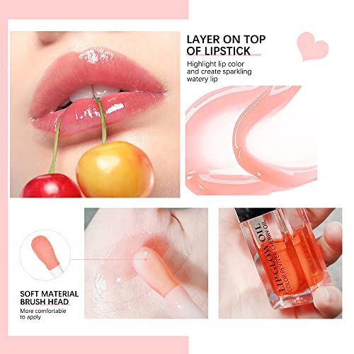 Plumping Lip Oil, Long Lasting Hydrating Lip Gloss Tinted Lip Balm Non-sticky Revitalizing, Tinting Lip Care Oil for Dry Lip (PINK)