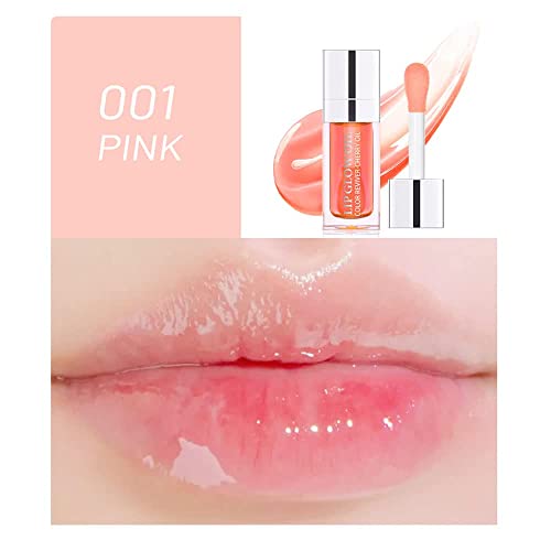 Plumping Lip Oil, Long Lasting Hydrating Lip Gloss Tinted Lip Balm Non-sticky Revitalizing, Tinting Lip Care Oil for Dry Lip (PINK)