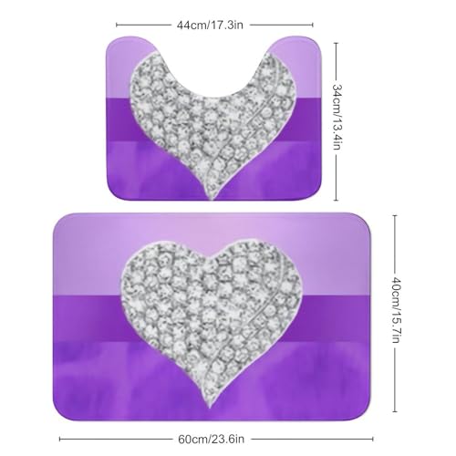 Bathroom Rug Set 2 Piece Purple Giraffe Diamond Heart Bath Rugs and U-Shaped Contour Toilet Rug, Non-Slip Bath Carpet Bath Mats for Bathroom 15.7"x23.6"