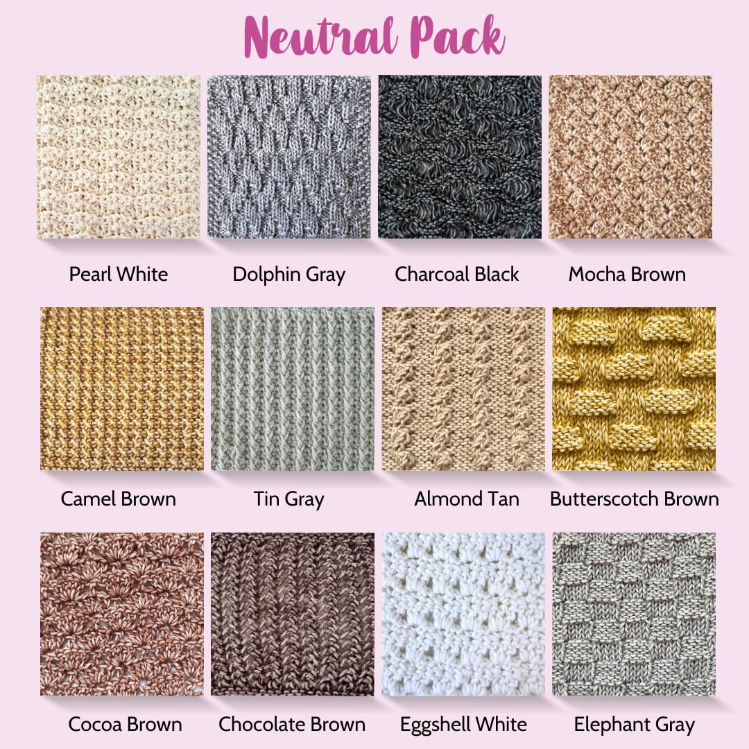 Cotton to The Core Cotton Yarn for Crocheting, 12 Skeins, 1704Yds/600G, Free Patterns - Soft Baby Yarn for Knitting - 3 DK Light Worsted Weight - Neutral Pack