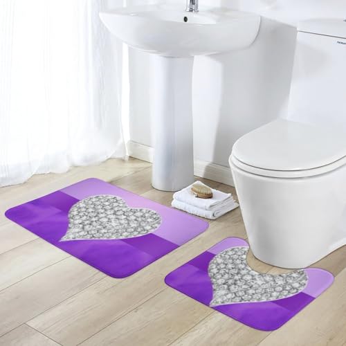 Bathroom Rug Set 2 Piece Purple Giraffe Diamond Heart Bath Rugs and U-Shaped Contour Toilet Rug, Non-Slip Bath Carpet Bath Mats for Bathroom 15.7"x23.6"