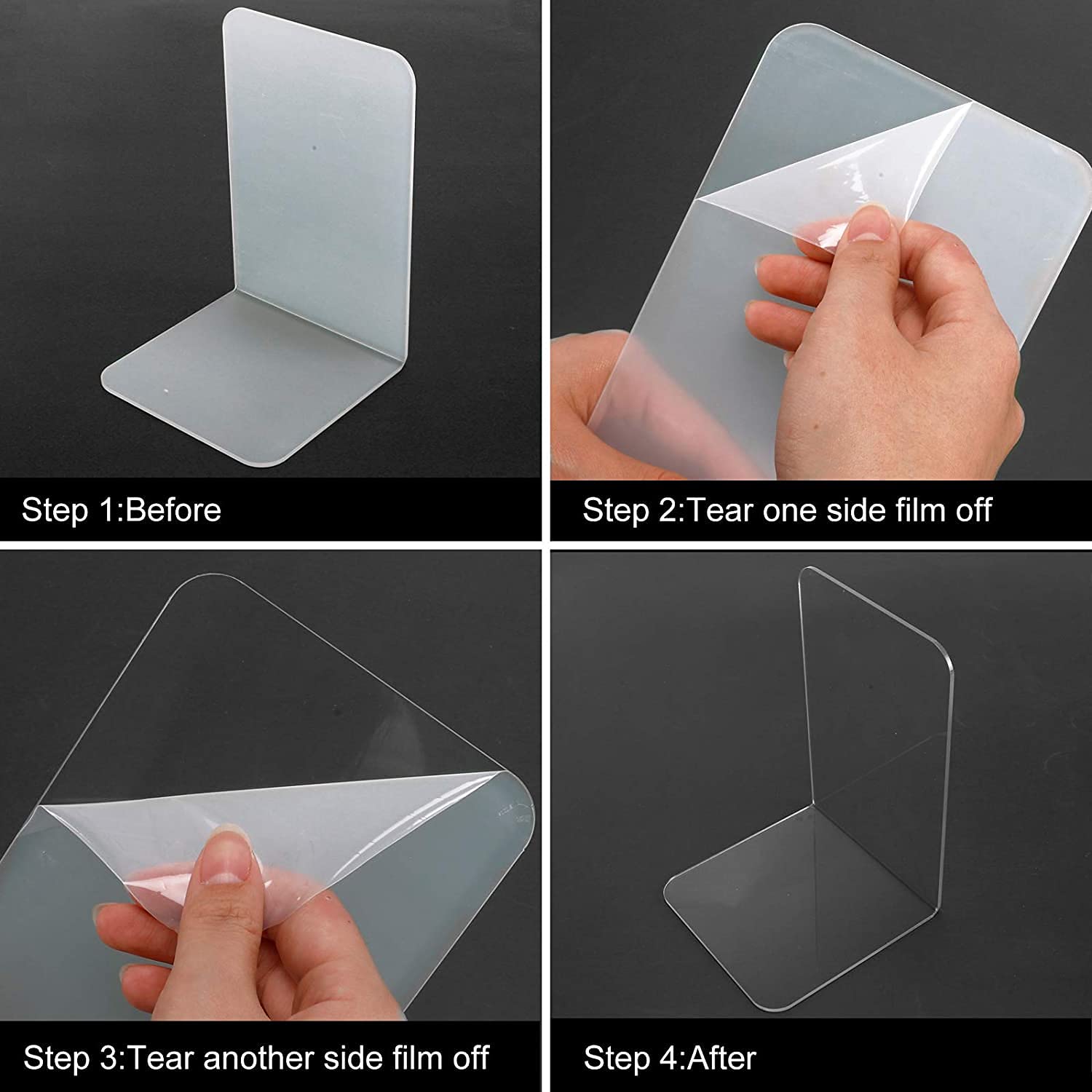 Jekkis 8pcs Clear Bookends Acrylic Book Ends for Shelves Heavy Duty Bookends Plastic Bookends for Home Office Library , Book Stopper, Desktop Organizer, 7.3β x 4.8β x 4.8β