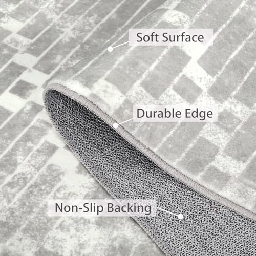 ROYHOME Washable Area Rug Entryway Small Rug Non-Slip Diamond Distressed Accent Rugs Modern Geometric Floor Carpet for Door Mat Bedroom Kitchen Living Room Rug, Grey, 2' x 3'