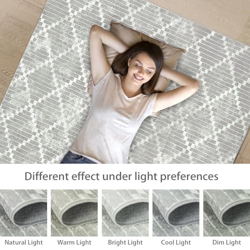 ROYHOME Washable Area Rug Entryway Small Rug Non-Slip Diamond Distressed Accent Rugs Modern Geometric Floor Carpet for Door Mat Bedroom Kitchen Living Room Rug, Grey, 2' x 3'