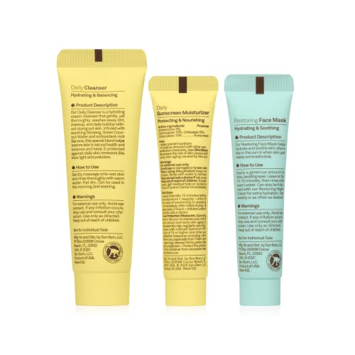 Sun Bum Skin Care Essentials Travel Kit | Cleanse, Protect, and Restore with Daily Facial Cleanser, SPF 30 Sunscreen Face Moisturizer, and Restoring Face Mask | TSA Approved