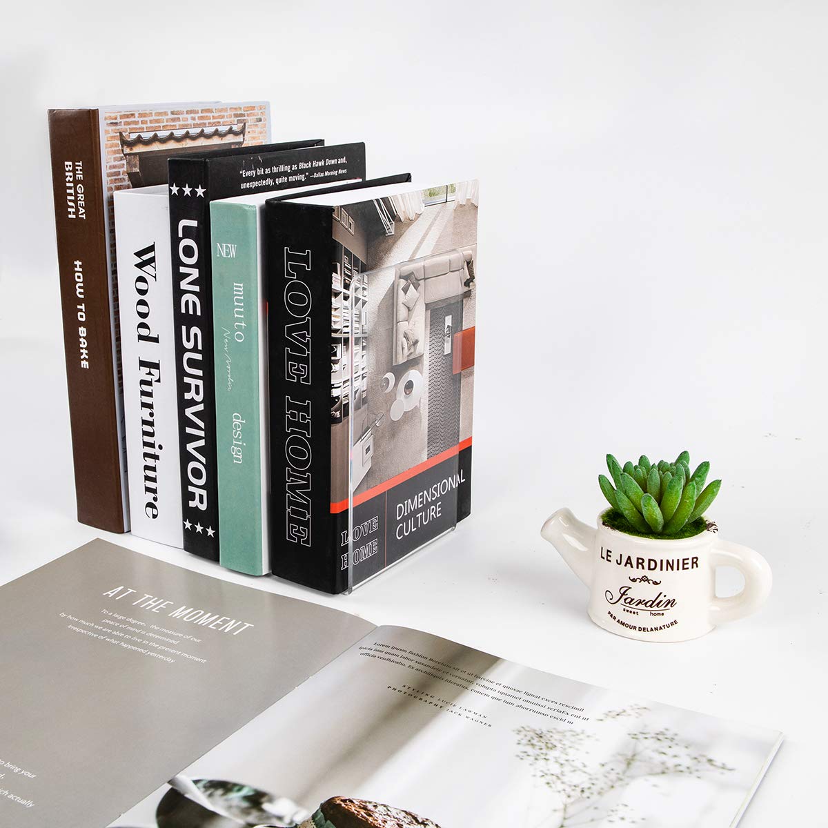 Jekkis 8pcs Clear Bookends Acrylic Book Ends for Shelves Heavy Duty Bookends Plastic Bookends for Home Office Library , Book Stopper, Desktop Organizer, 7.3β x 4.8β x 4.8β
