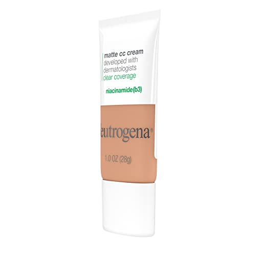 Neutrogena Clear Coverage Flawless Matte CC Cream, Full-Coverage Color Correcting Cream Face Makeup with Niacinamide (b3), Hypoallergenic, Oil Free & Fragrance Free, Warm Linen, 1 oz