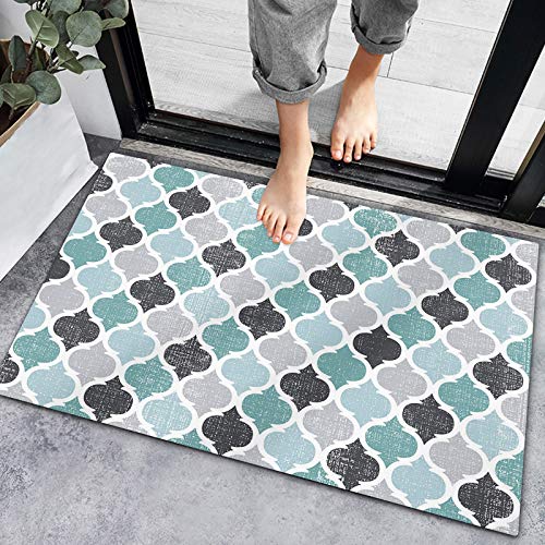 Morocco Diamond Plaid Teal Brown Retro Pattern Bathroom Rugs Non Slip Bath Mat,Washable Bath Rugs Absorbent Soft Microfiber Memory Foam Carpet for Bath Tub Shower 20x32Inch