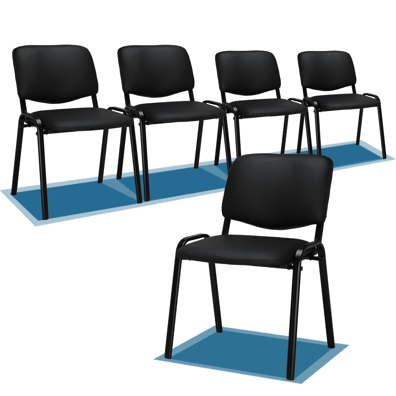 VINGLI Waiting Room Chairs, 5-Pack PU Church Chairs Conference Room Chairs Stackable Chairs, Office Guest Chairs & Reception Chairs Stacking Chairs for Meeting Room, Office Lobby, Simple&Space-Saving