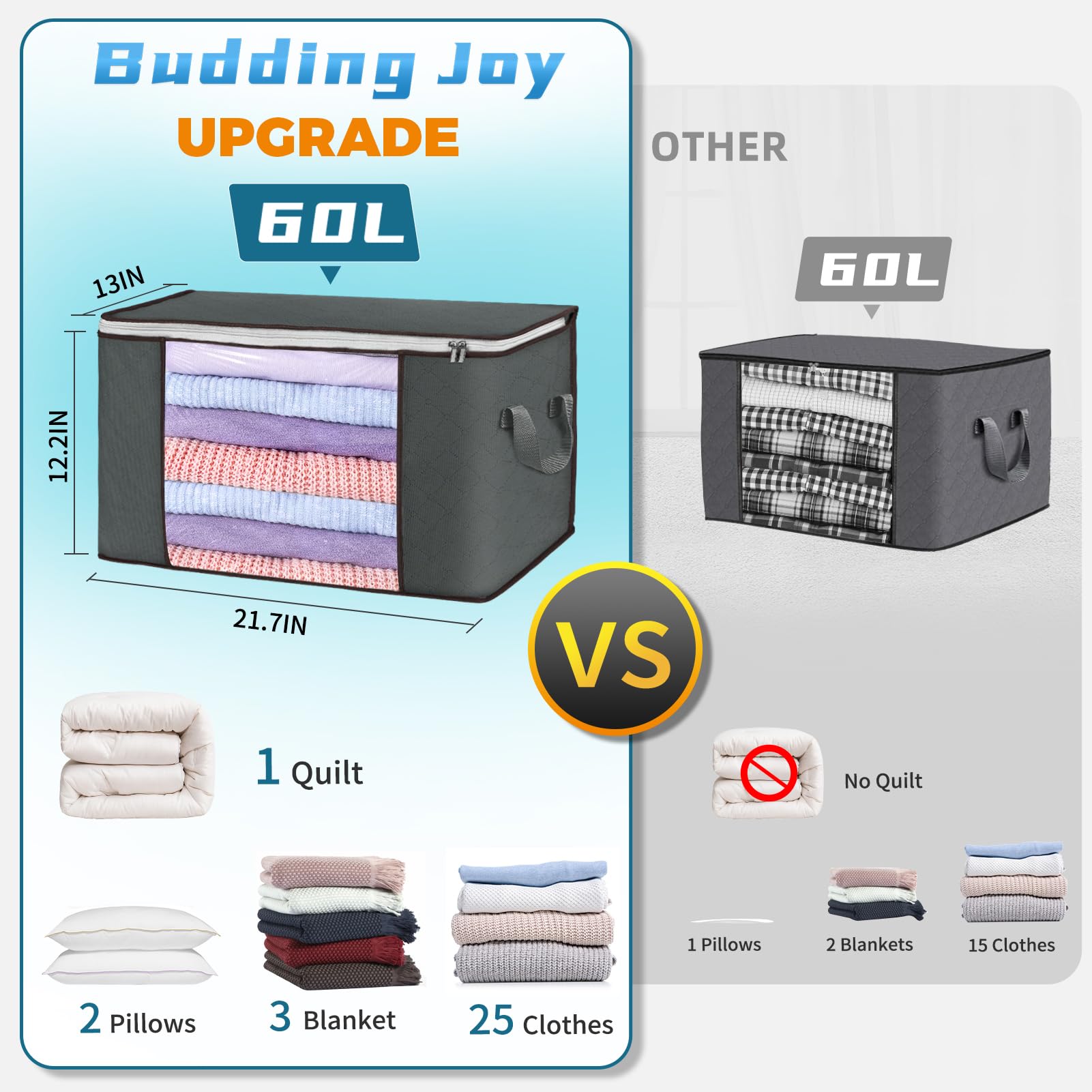 Clothes storage bags Large Capacity Clothes Storage Bins Foldable Closet Organizers Storage Containers with Durable Handles Thick Fabric for Blanket Comforter Clothing Bedding 6 Pack Gray