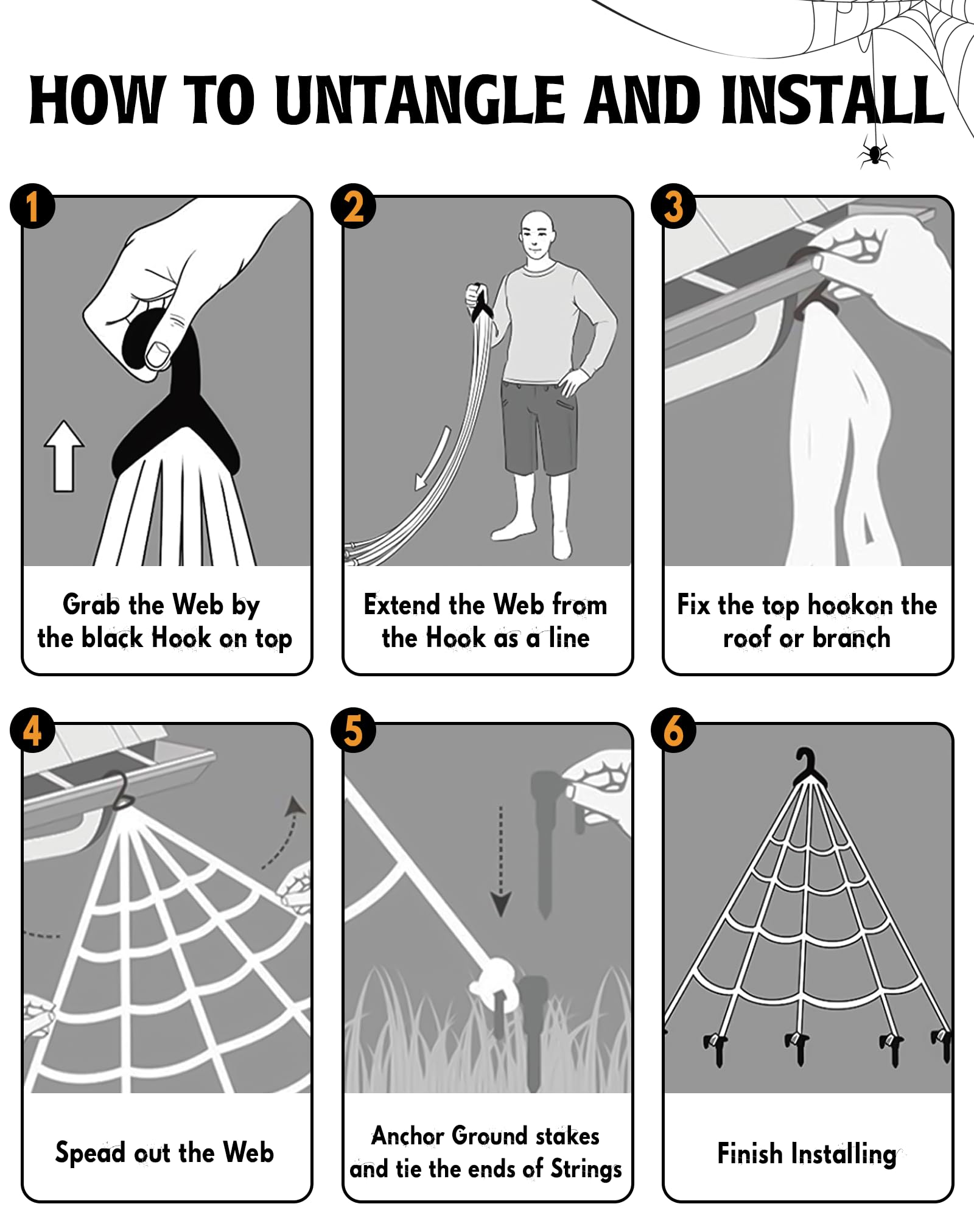 Kefron Hallow Decorations 150LED Light Up 23Ft Triangular Spider Web with 60'' Black Orange Giant Spider for Outdoor Home Yard Halloween Party Deco, Included 20 Mini Spiders 40g Stretchable Spiderweb