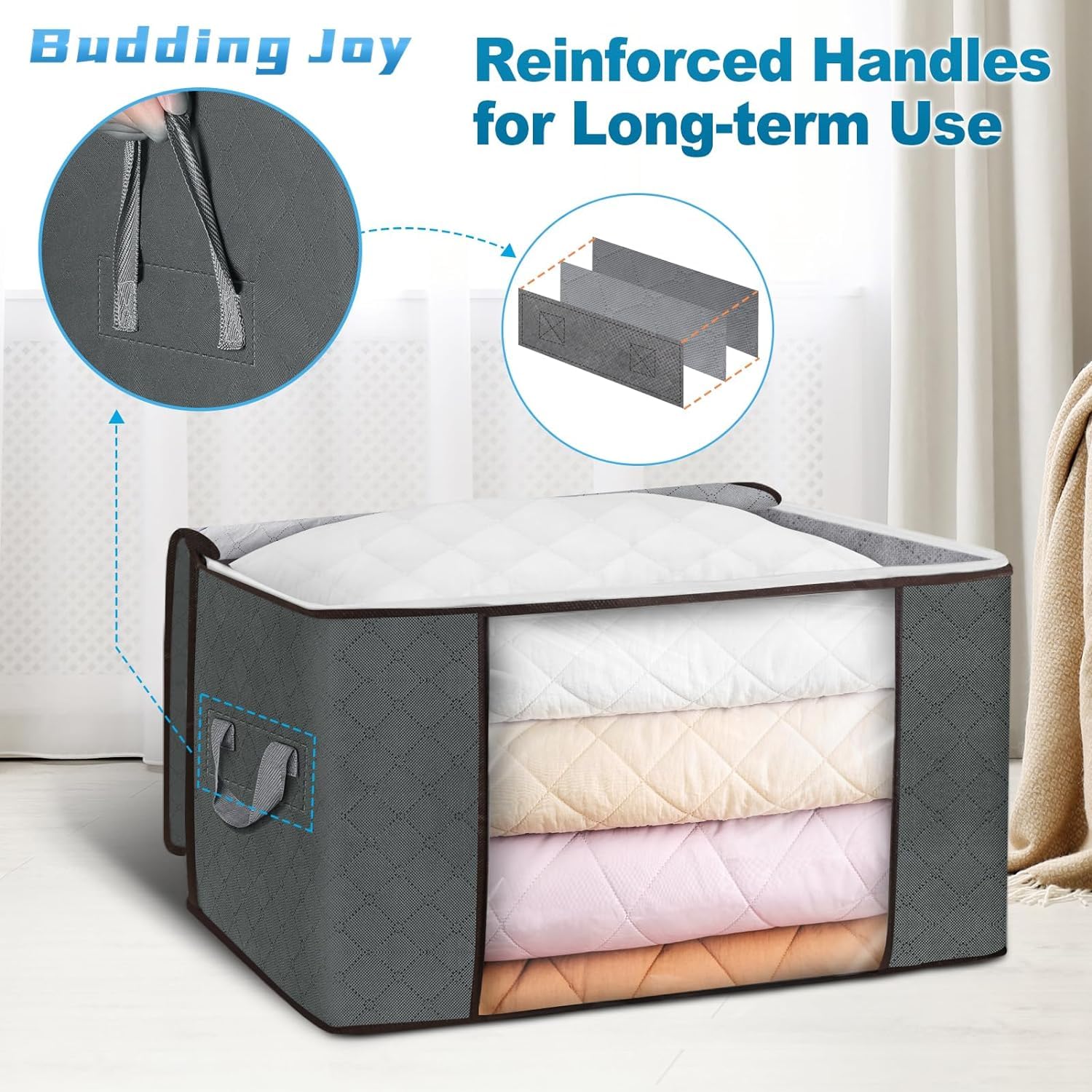 Clothes storage bags Large Capacity Clothes Storage Bins Foldable Closet Organizers Storage Containers with Durable Handles Thick Fabric for Blanket Comforter Clothing Bedding 6 Pack Gray