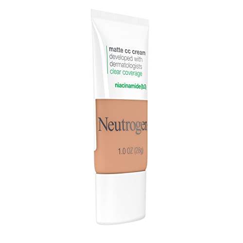 Neutrogena Clear Coverage Flawless Matte CC Cream, Full-Coverage Color Correcting Cream Face Makeup with Niacinamide (b3), Hypoallergenic, Oil Free & Fragrance Free, Warm Linen, 1 oz
