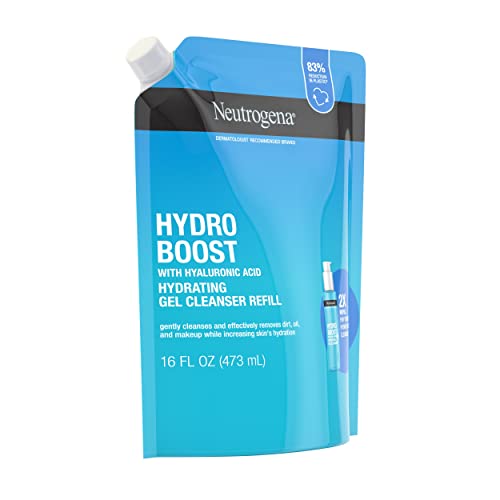 Neutrogena Hydro Boost Lightweight Hydrating Facial Cleansing Gel, Gentle Face Wash & Makeup Remover with Hyaluronic Acid, Hypoallergenic & Non Comedogenic, Refill Pouch, 16 fl. oz