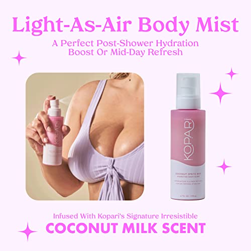 Kopari Coconut Spritz Mist, Hydrating Scented Body Spray, Moisturizing Body Oil Spray with 100% Organic Coconut Oil, Refreshing